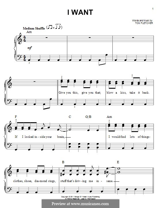 I Want (One Direction) by T. Fletcher - sheet music on MusicaNeo