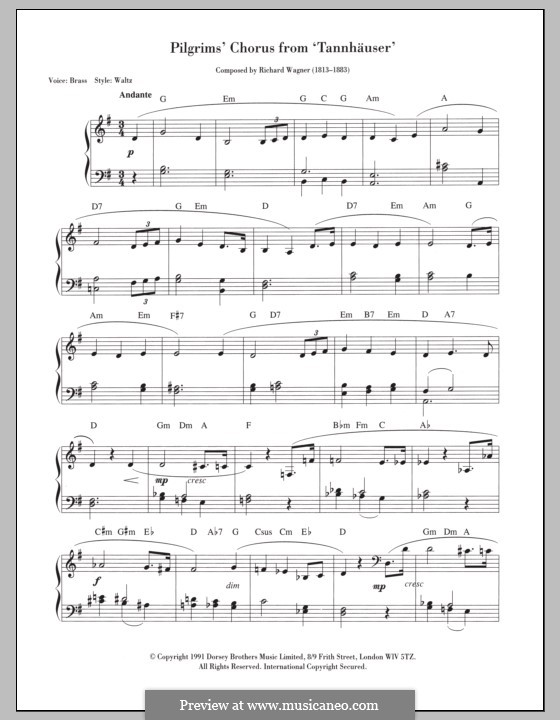 Choir of Pilgrims (Tannhäuser, WWV 70) by R. Wagner on MusicaNeo