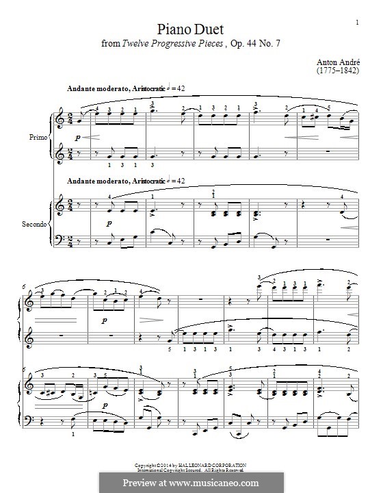 Piano Duet by A. André - sheet music on MusicaNeo