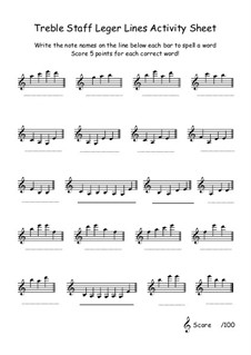 Treble Staff Leger Lines Activity Sheet 4 by Y. Johnson on MusicaNeo