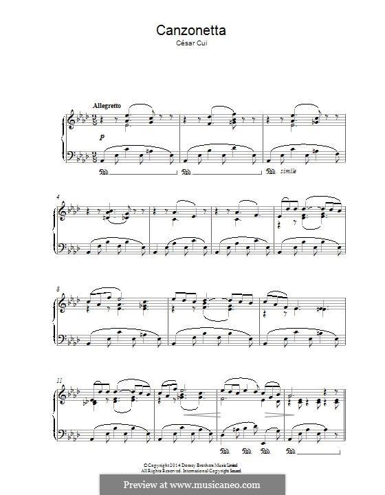 Canzonetta by C. Cui - sheet music on MusicaNeo