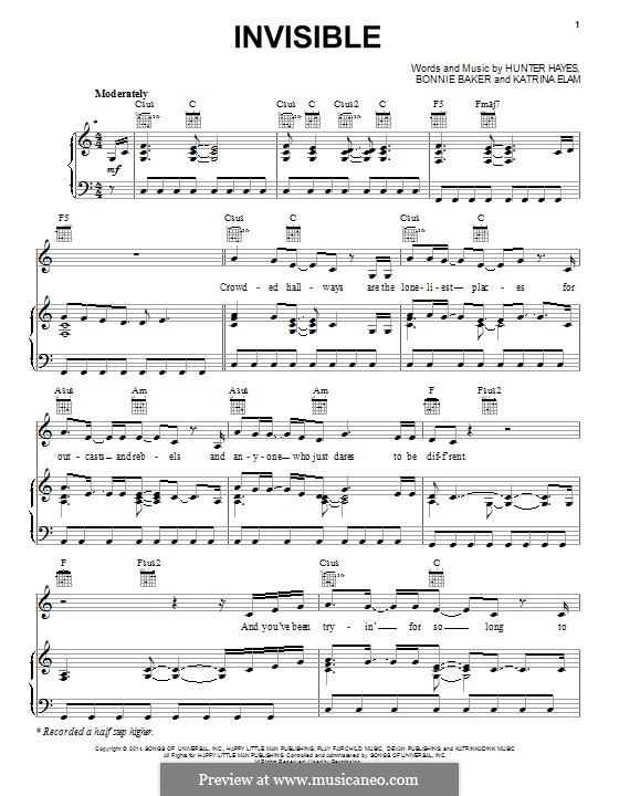 Invisible by B. Baker, H. Hayes, K. Elam - sheet music on MusicaNeo