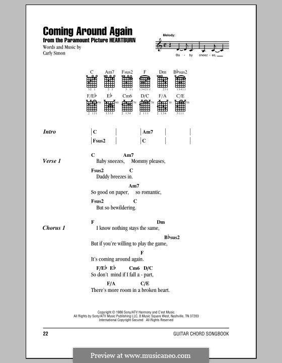 Coming Around Again by C. Simon - sheet music on MusicaNeo