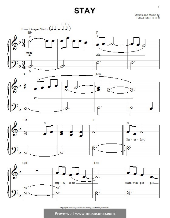 Stay by S. Bareilles - sheet music on MusicaNeo