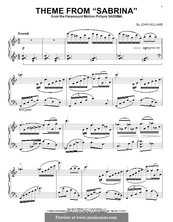 Theme from Sabrina by J. Williams - sheet music on MusicaNeo