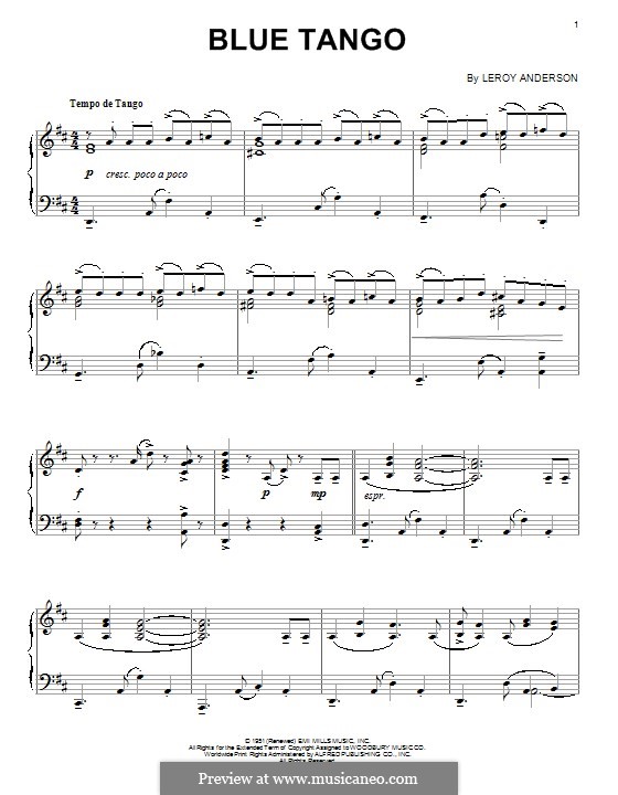 Blue Tango (Bill Black's Combo) by L. Anderson - sheet music on MusicaNeo