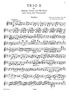 Trio for French Horn (or Cello), Violin and Piano, Op.40 by J. Brahms on MusicaNeo