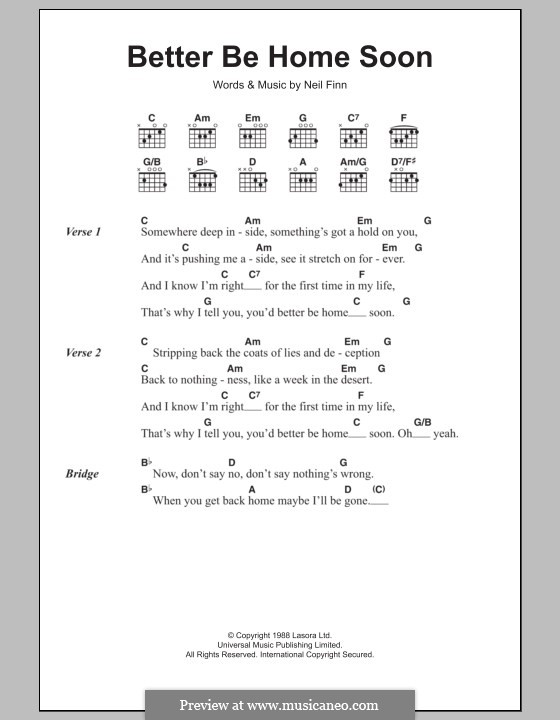 Better Be Home Soon Crowded House By N Finn Sheet Music On Musicaneo