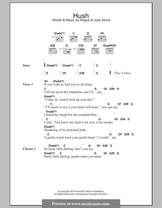 Hush by A. Stone, J. Stone - sheet music on MusicaNeo