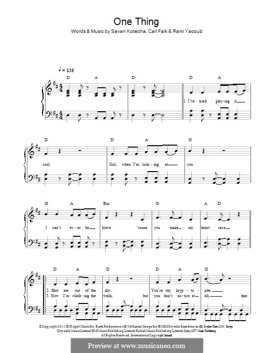 One Thing (One Direction) by C. Falk, R. Yacoub, S. Kotecha on MusicaNeo