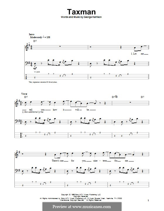 Taxman (The Beatles) by G. Harrison - sheet music on MusicaNeo