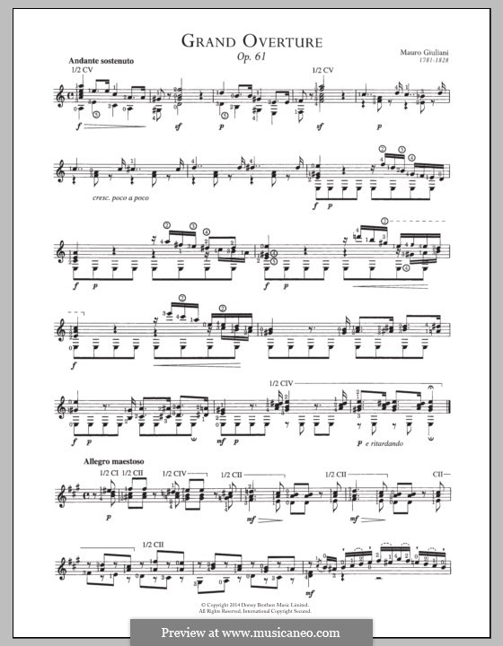 Grand Overture for Guitar, Op.61 by M. Giuliani - sheet music on MusicaNeo