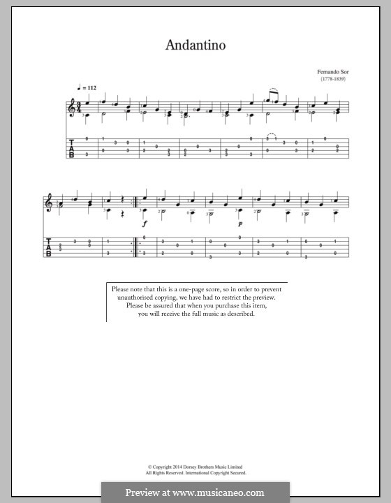 Andantino in C Major by F. Sor - sheet music on MusicaNeo