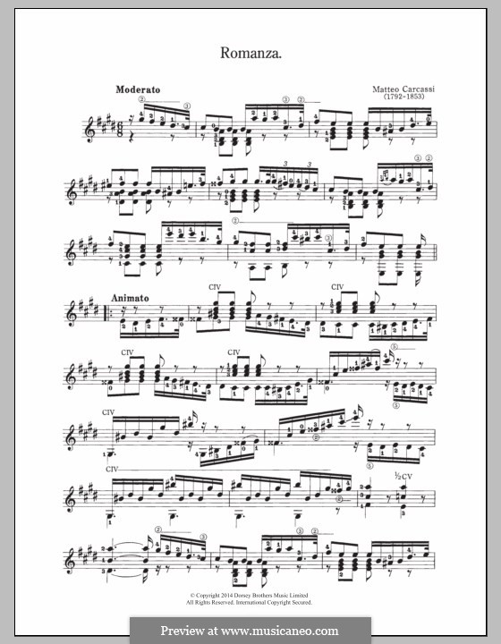 Romanza by M. Carcassi - sheet music on MusicaNeo