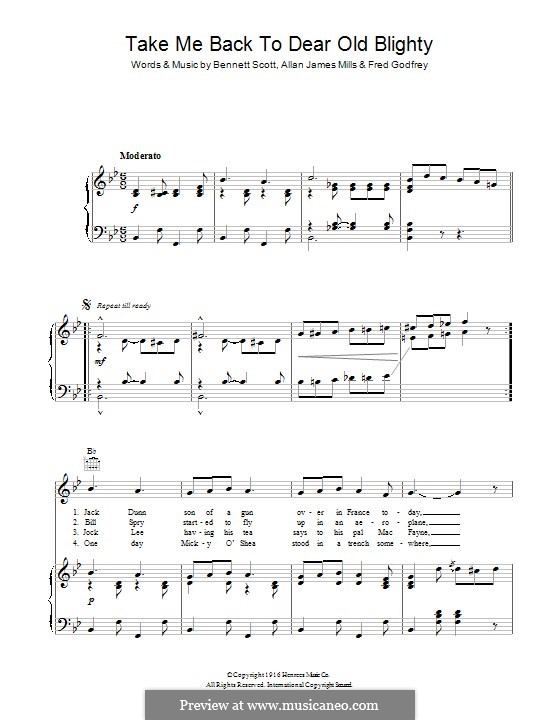Take Me Back to Dear Old Blighty by B. Scott, A.J. Mills, F. Godfrey on ...