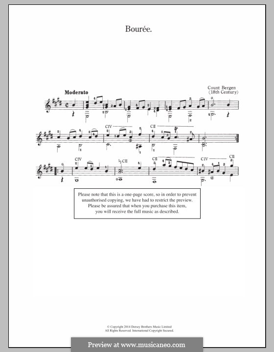 Bouree by C. Bergen - sheet music on MusicaNeo