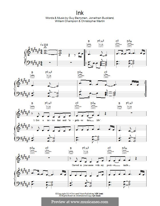 Ink (Coldplay) by C. Martin, G. Berryman, J. Buckland, W. Champion on ...