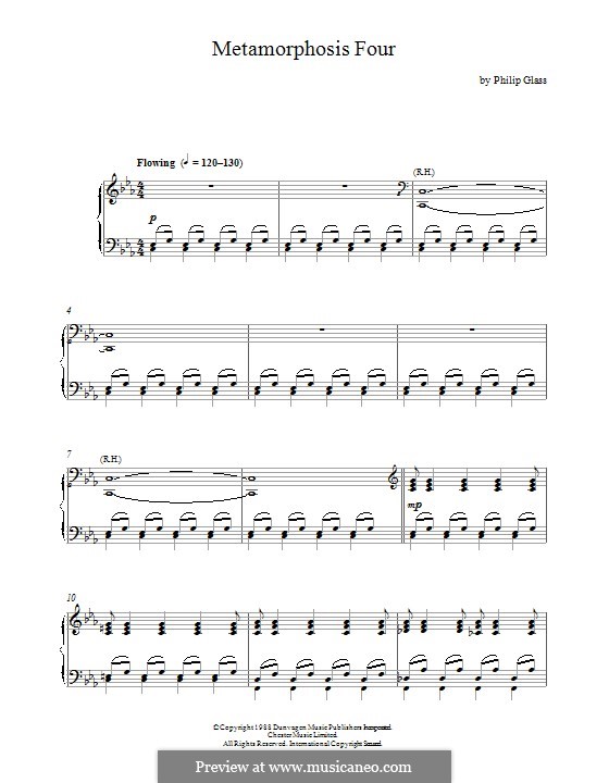 Metamorphosis No.1-5 by P. Glass - sheet music on MusicaNeo