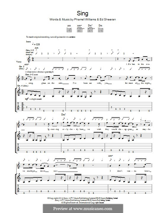 Sing by E. Sheeran, P. Williams - sheet music on MusicaNeo