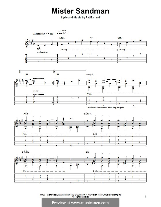 Mister Sandman The Chordettes By P Ballard Sheet Music On Musicaneo