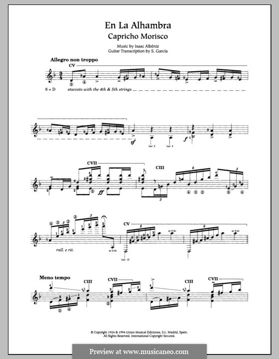 The Alhambra by I. Albéniz - sheet music on MusicaNeo