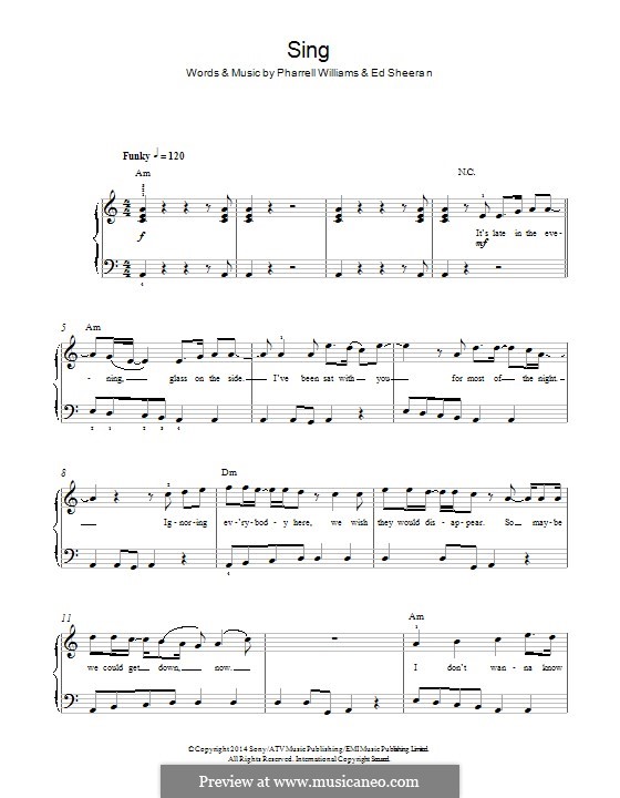 Sing by E. Sheeran, P. Williams - sheet music on MusicaNeo
