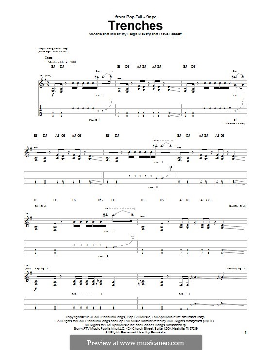 Trenches (Pop Evil) by D. Bassett, L. Kakaty - sheet music on MusicaNeo