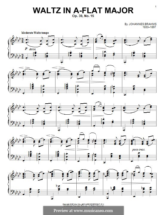 Waltz No.15 (Sixteen Waltzes, Op.39) by J. Brahms on MusicaNeo