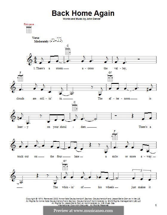 Back Home Again by J. Denver - sheet music on MusicaNeo
