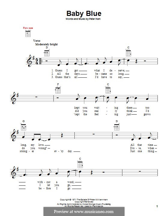 Baby Blue (Badfinger) by P. Ham - sheet music on MusicaNeo