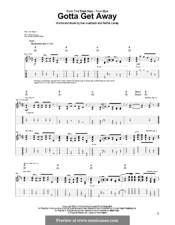 Gotta Get Away (The Black Keys) by D. Auerbach, P. Carney on MusicaNeo