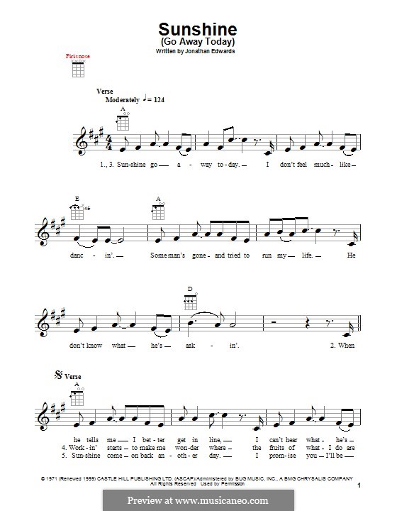 Sunshine (Go Away Today) by J. Edwards - sheet music on MusicaNeo