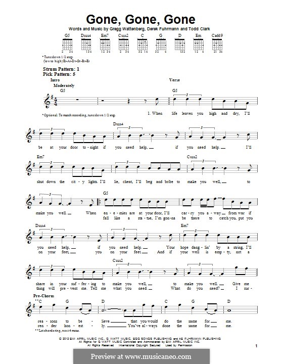 Gone, Gone, Gone by G. Wattenberg, D. Fuhrmann - sheet music on MusicaNeo