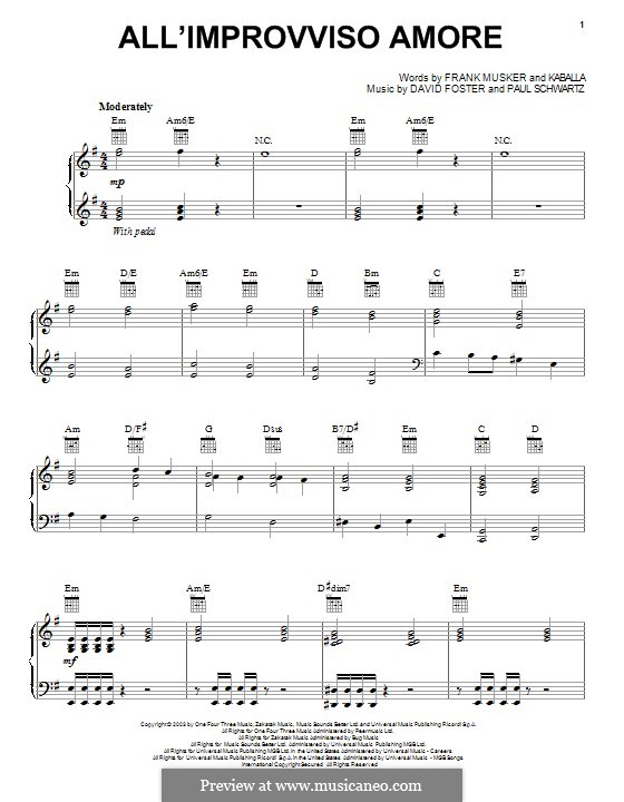 All 'Improvviso Amore (Josh Groban) by F. Musker, P. Schwartz on MusicaNeo