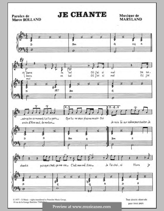 Je Chante by Maryland - sheet music on MusicaNeo