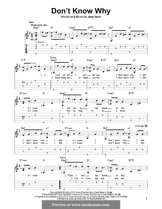 Don't Know Why (Norah Jones) by J. Harris - sheet music on MusicaNeo Don't Know Why (Norah Jones) by J. Harris - sheet music on MusicaNeo