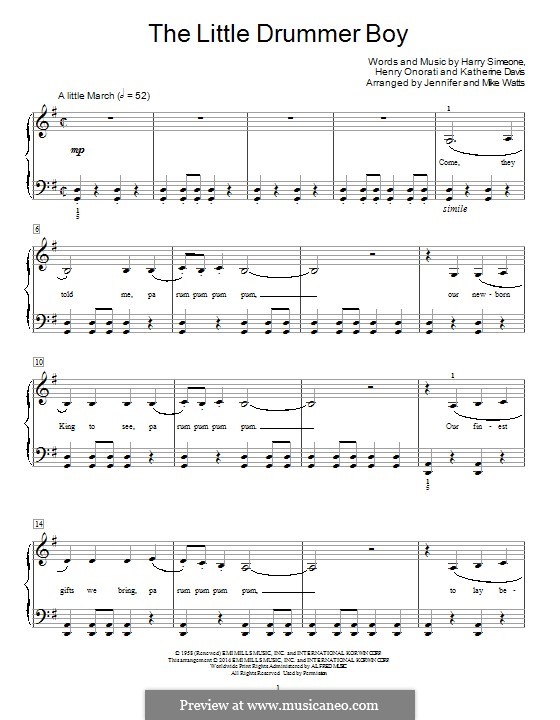Piano version (The Little Drummer Boy) by H. Simeone, H. Onorati, K.K ...