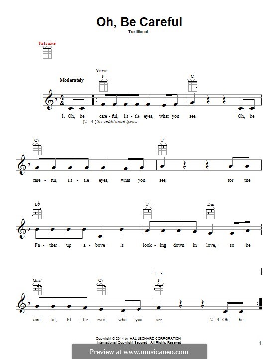 Oh, Be Careful by folklore - sheet music on MusicaNeo