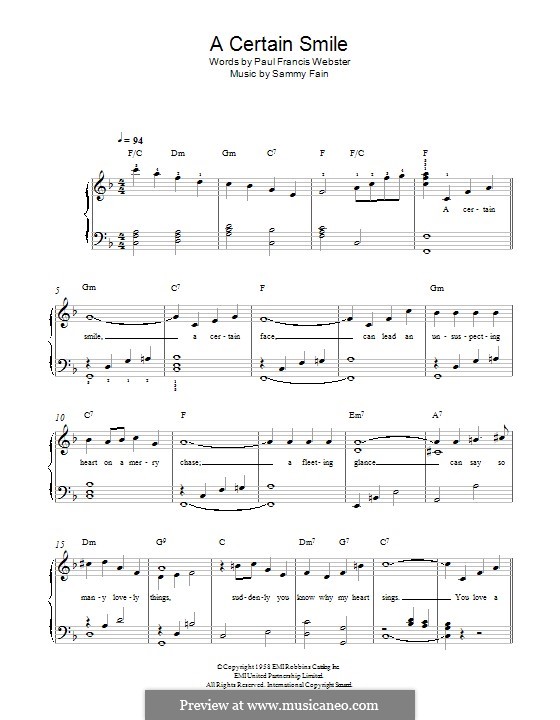 A Certain Smile (Johnny Mathis) by S. Fain - sheet music on MusicaNeo