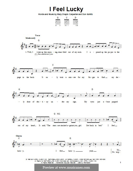 I Feel Lucky by D. Schlitz, M.C. Carpenter - sheet music on MusicaNeo