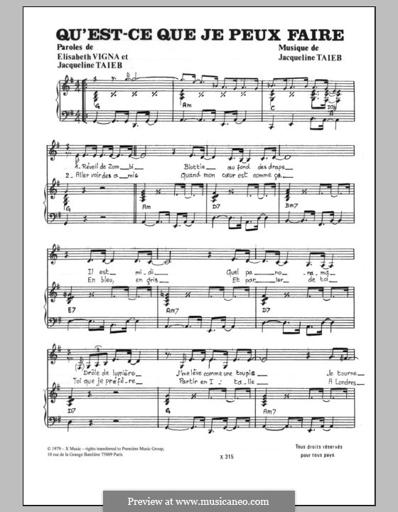 Qu'est-Ce Que J'peux Faire by J. Taieb - sheet music on MusicaNeo
