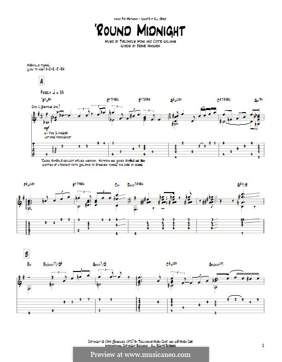 'Round Midnight by T. Monk, C. Williams - sheet music on MusicaNeo