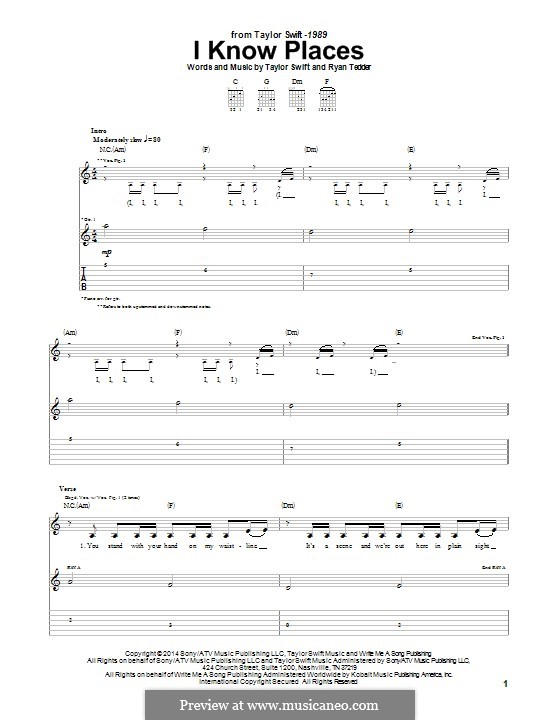 I Know Places by R.B. Tedder, T. Swift - sheet music on MusicaNeo
