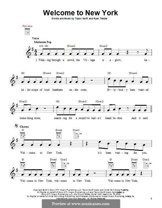 Welcome to New York by R.B. Tedder, T. Swift - sheet music on MusicaNeo
