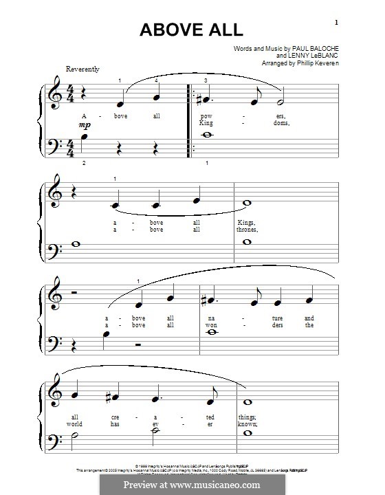 Above All by P. Baloche, L. LeBlanc - sheet music on MusicaNeo