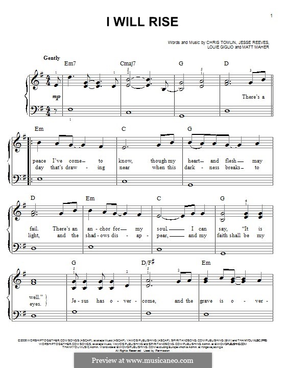 I Will Rise by C. Tomlin, J. Reeves, L. Giglio, M. Maher on MusicaNeo