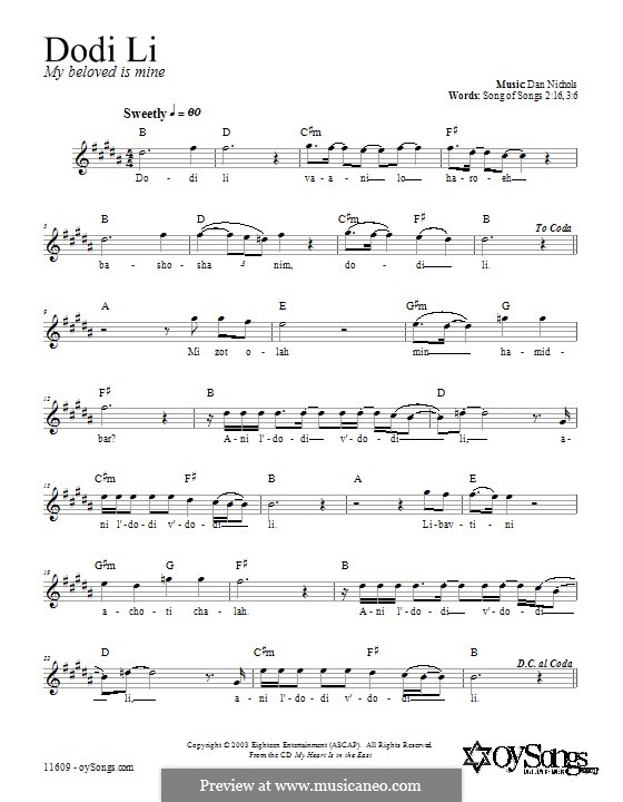 Dodi Li by D. Nichols - sheet music on MusicaNeo