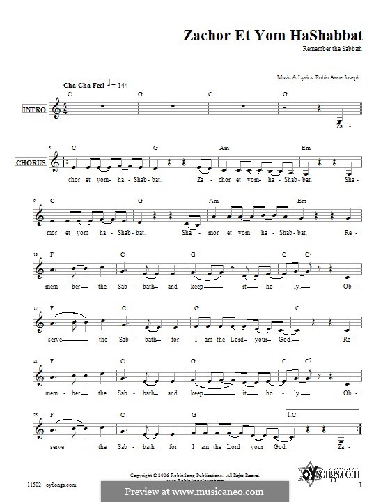 Zachor et Yom HaShabbat by R.A. Joseph - sheet music on MusicaNeo