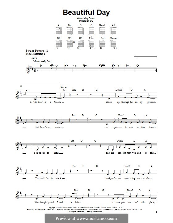 Beautiful Day by U2 - sheet music on MusicaNeo