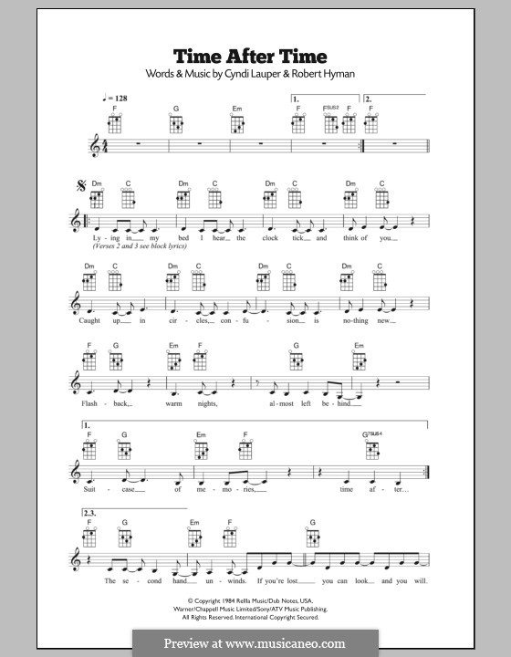 Time after Time by C. Lauper, R. Hyman - sheet music on MusicaNeo